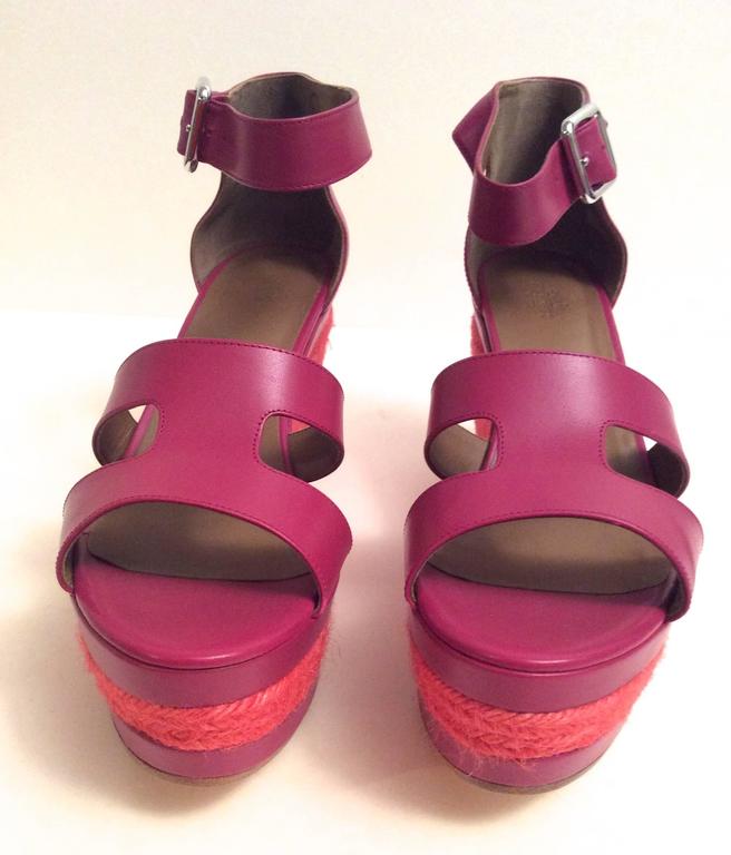 New Hermes Magenta / Fuschia Wedges - Espadrille - Size 41 at 1stDibs