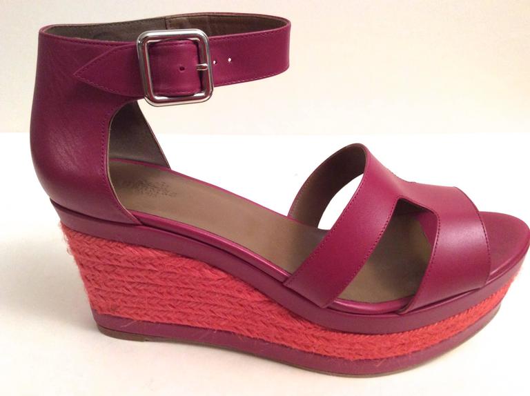 New Hermes Magenta / Fuschia Wedges - Espadrille - Size 41 at 1stDibs