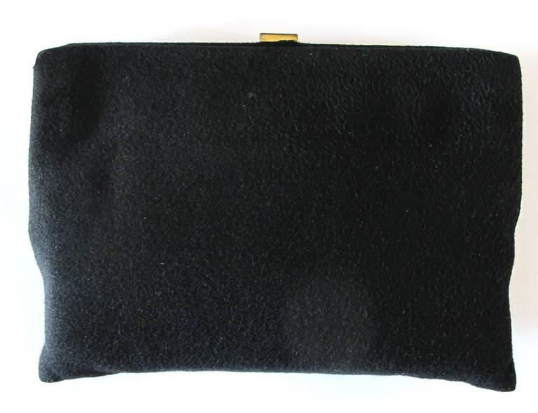Ingber Black Wool Clutch with Iridescent Rhinestone Clasp For Sale at ...