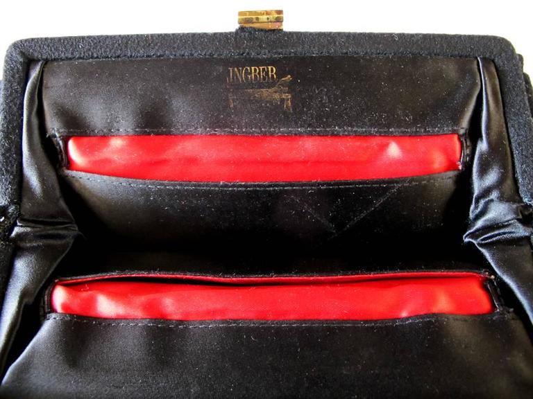 Ingber Black Wool Clutch with Iridescent Rhinestone Clasp For Sale at ...