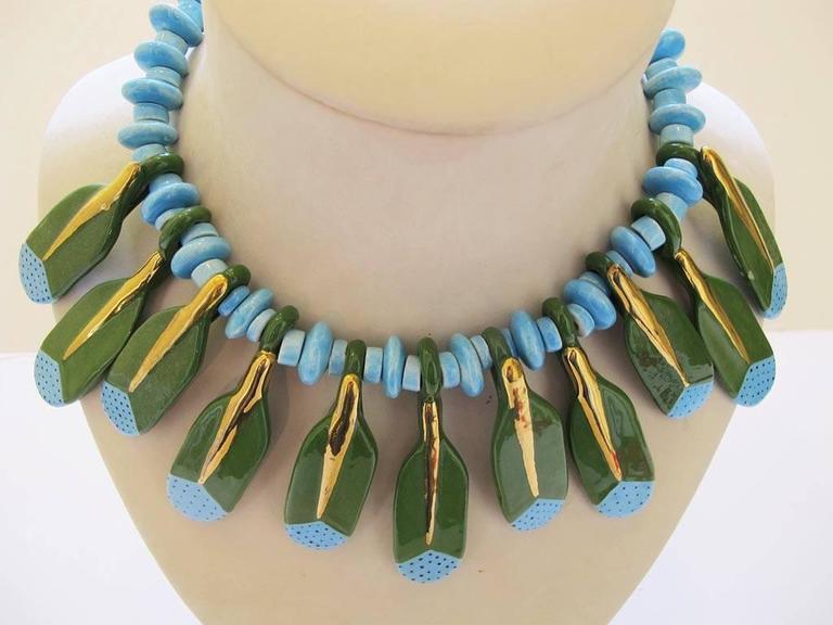 Vintage 1970's Parrot Pearls Ceramic Beaded Choker Necklace For Sale at ...