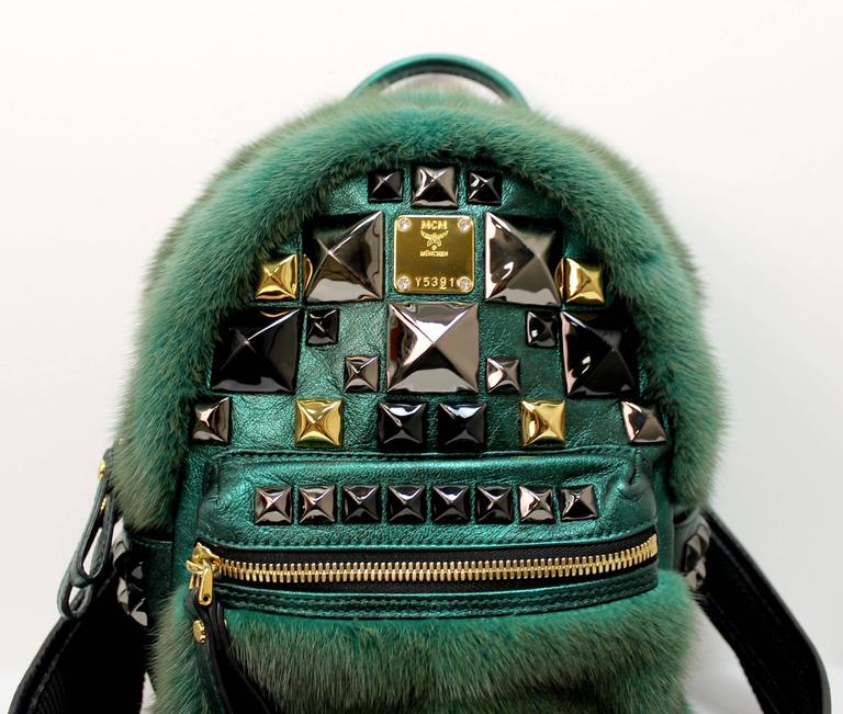 MCM Green Mink Fur Backpack with Metallic Studs at 1stDibs | mcm green ...