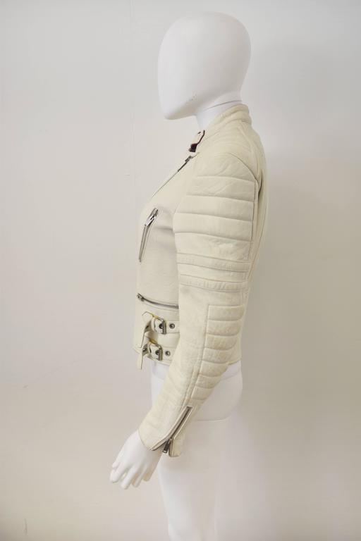 Celine Cream Leather Biker Jacket with Padding and Hardware Details A/W ...