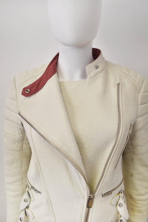 Celine Cream Leather Biker Jacket with Padding and Hardware Details A/W ...