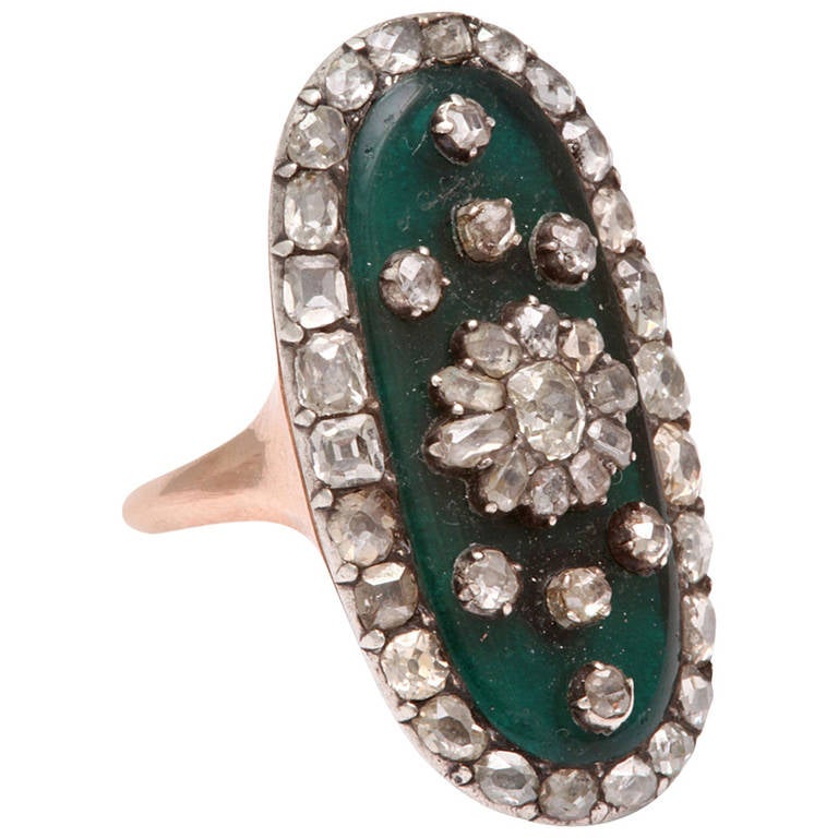 Opulent and Rare Georgian Diamond Ring with Forest Green Background at ...