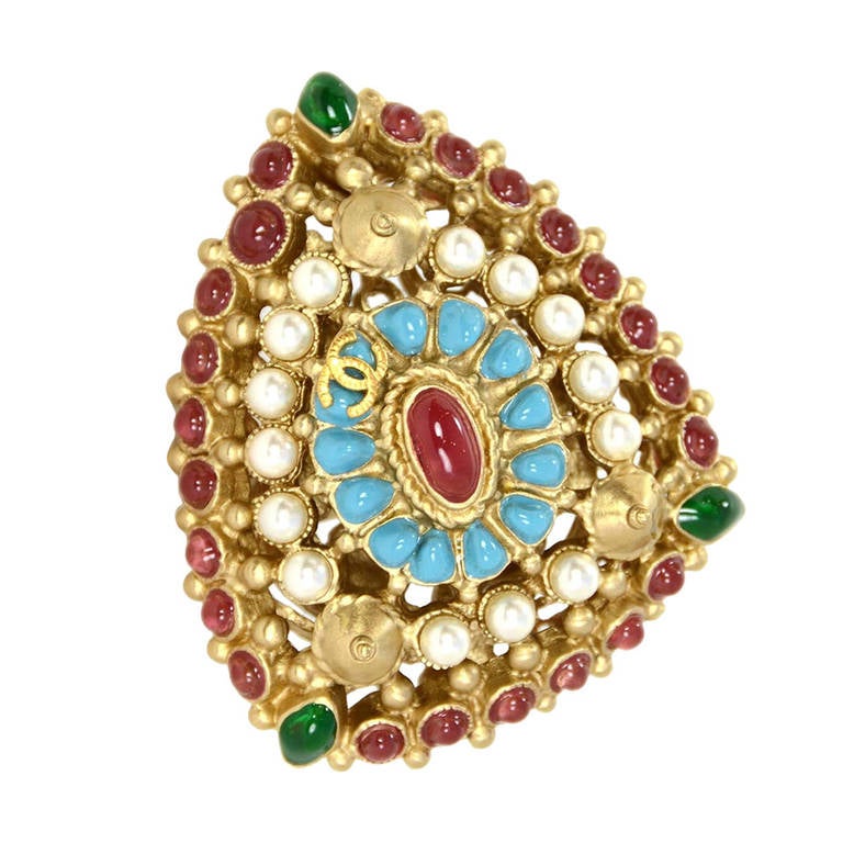 Chanel 2011 Pearl and Enamel Stone XL Cocktail Ring sz 6.5 at 1stDibs
