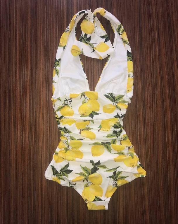 Dolce and Gabbana New with Tags White Yellow Lemon Print Swim Suit ...