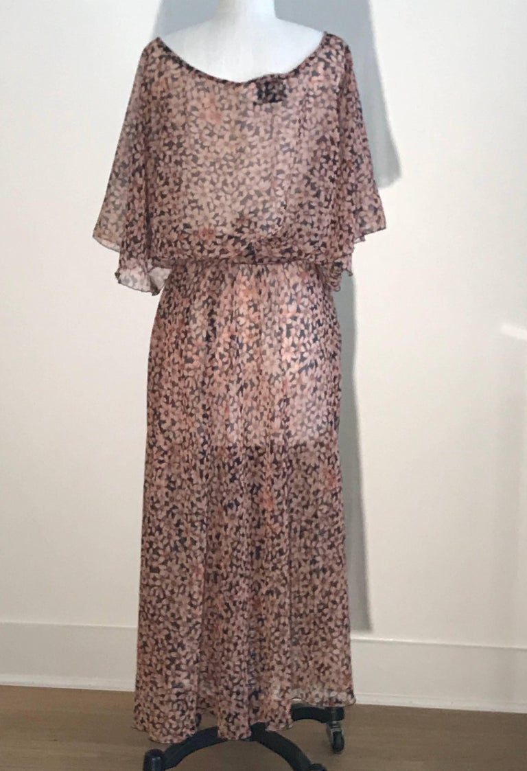 Diane von Furstenberg Vintage Black Pink Floral Print Sheer Dress Boho ...