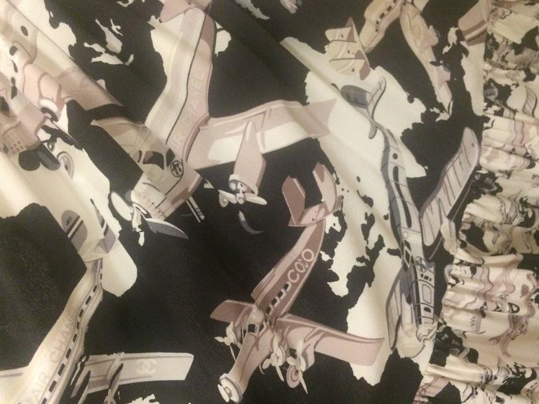 Chanel Spring 2006 Coco Airplane Print Silk Peasant Skirt at 1stDibs