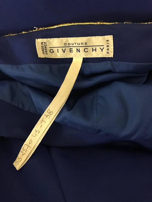 Givenchy Couture Vintage Blue Gown with Gold Trim Crystal Jewel ...