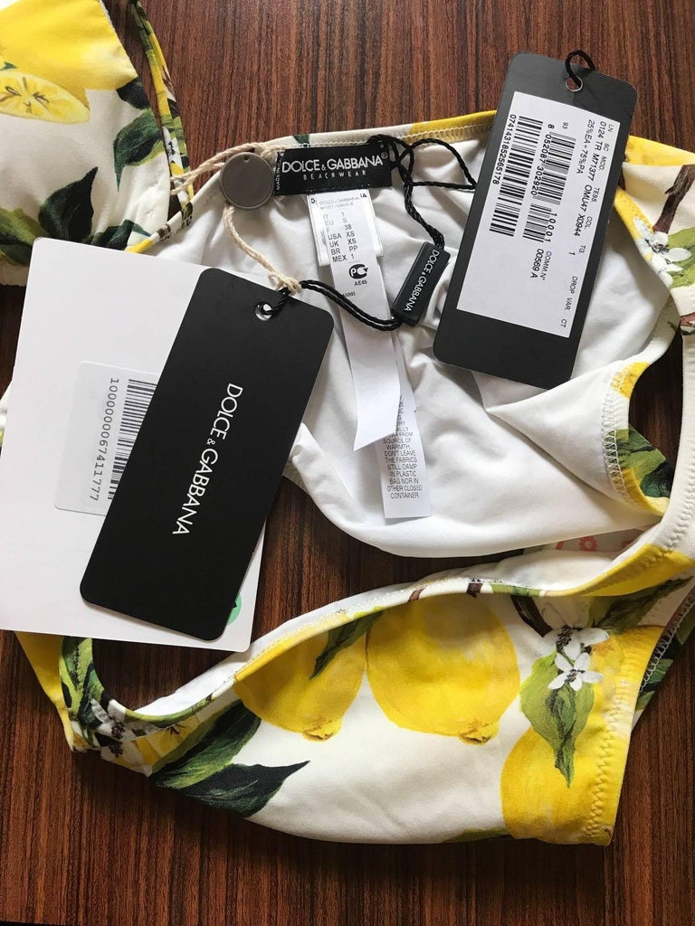 New Dolce and Gabbana Lemon Print White Yellow Bikini Swimsuit Bathing ...
