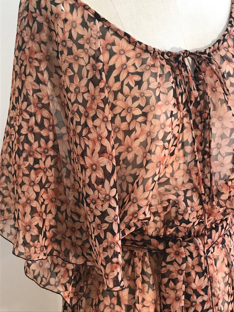 Diane von Furstenberg Vintage Black Pink Floral Print Sheer Dress Boho ...