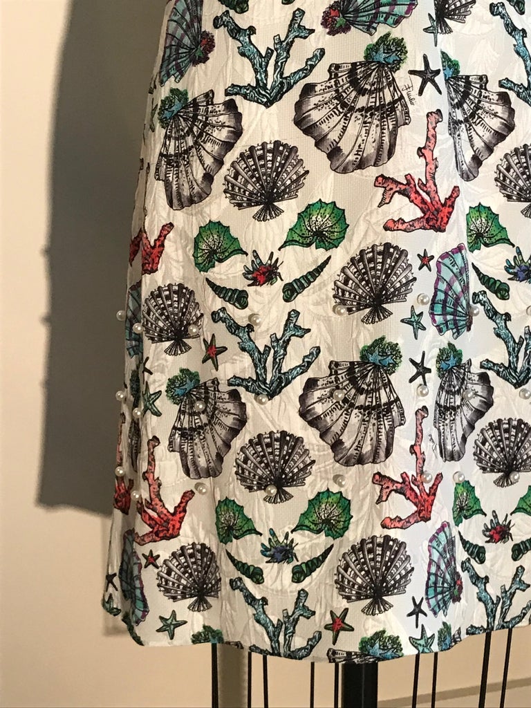 New Emilio Pucci Pearl Embellished Shell Print Multicolor Silk Dress at ...