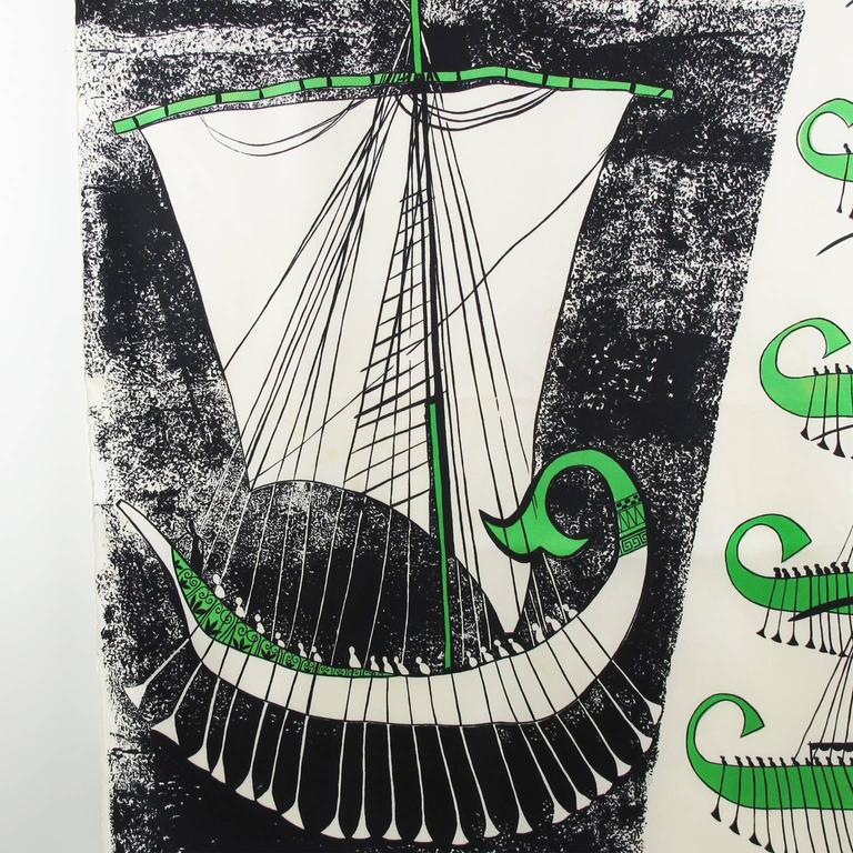 1960s French Designer Maggy Rouff Silk Scarf Modernist Galley Design at ...