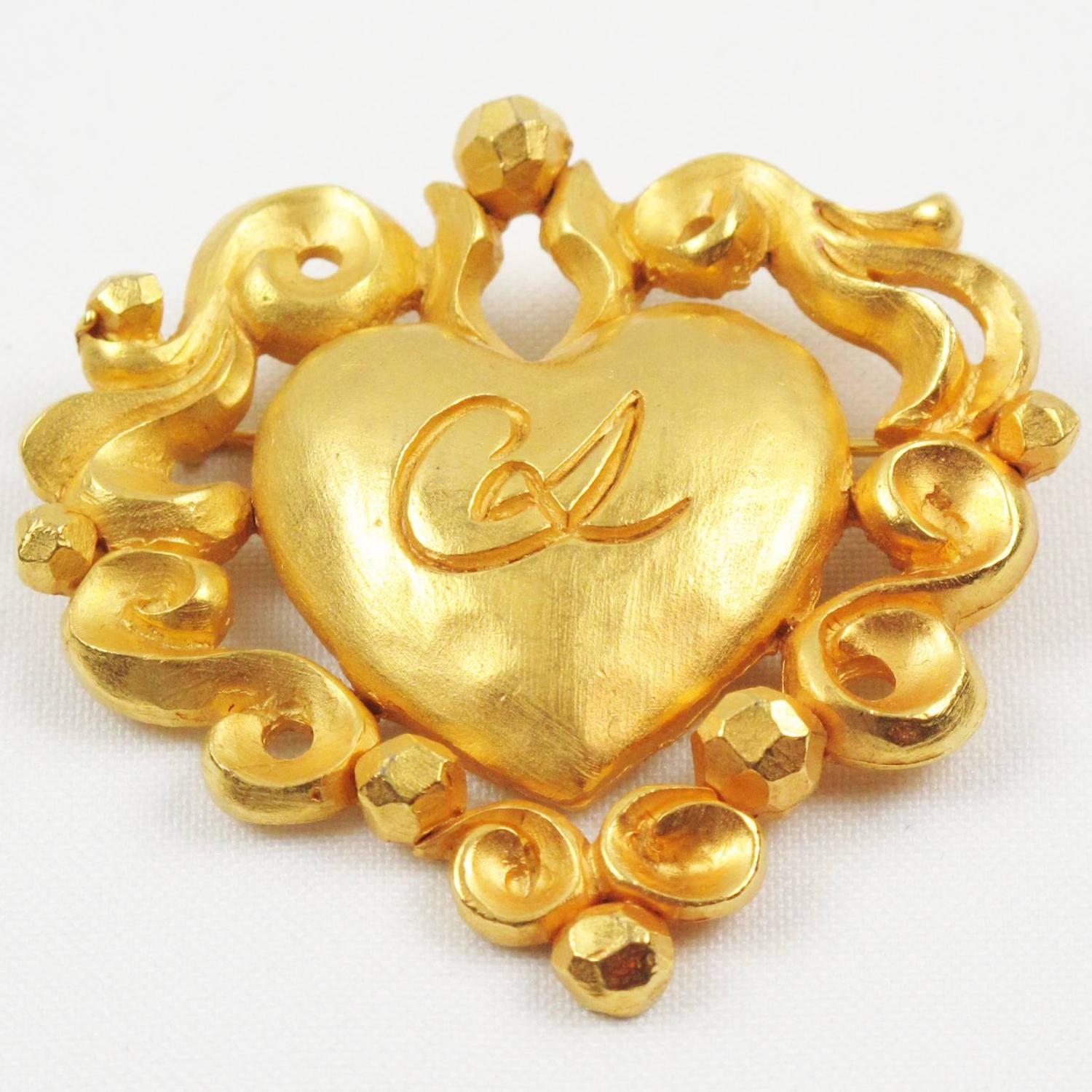 Christian Lacroix Paris Signed Pin Brooch Gilt Metal Baroque Heart at ...