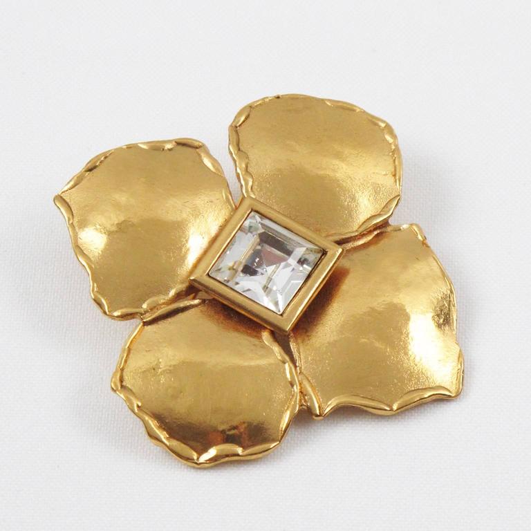 Yves Saint Laurent YSL Paris Signed Gilt Metal Pin Brooch Floral Design ...