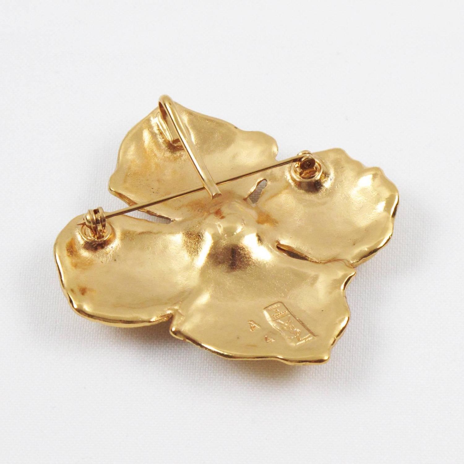 Yves Saint Laurent YSL Paris Signed Gilt Metal Pin Brooch Floral Design ...