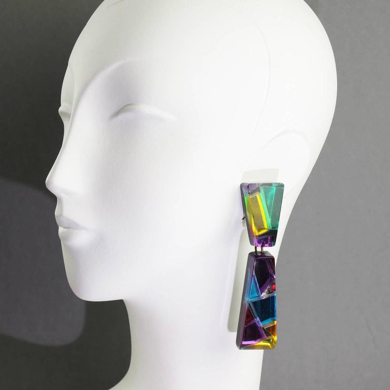 1980s Oversized Lucite Clip Chandelier Earrings by Harriet Bauknight ...