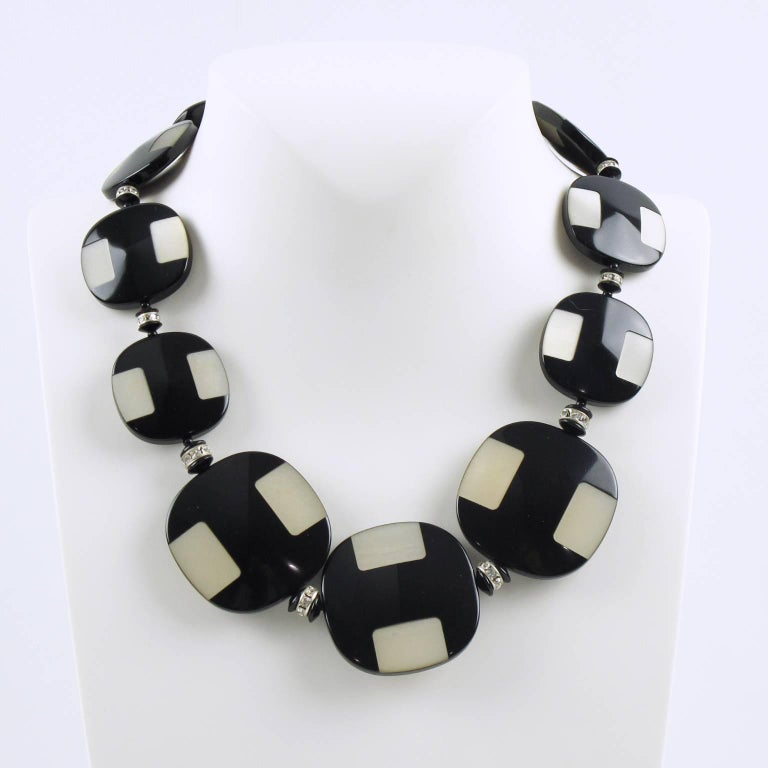 Angela Caputi Sculptural Graphic Black and White Beaded Choker Necklace ...