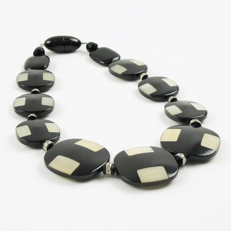 Angela Caputi Sculptural Graphic Black and White Beaded Choker Necklace ...