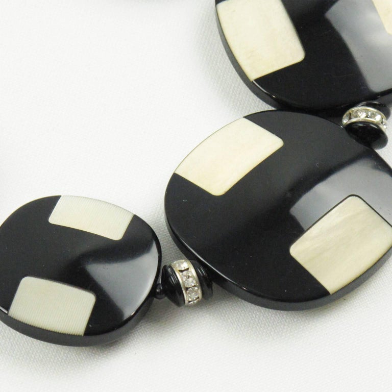 Angela Caputi Sculptural Graphic Black and White Beaded Choker Necklace ...