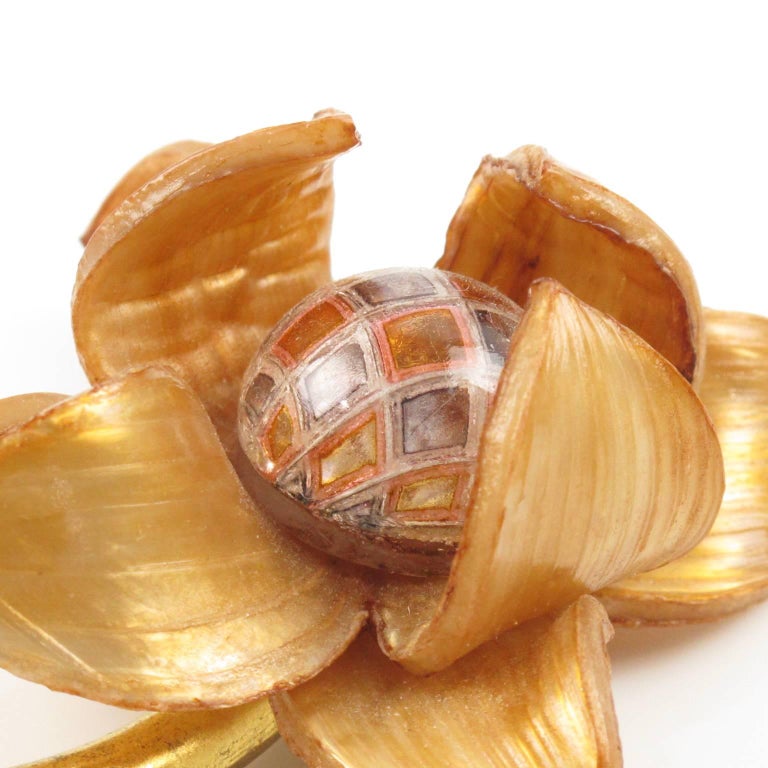 Vintage 1980s Fabrice Paris Large Resin Flower Brooch Pin at 1stDibs