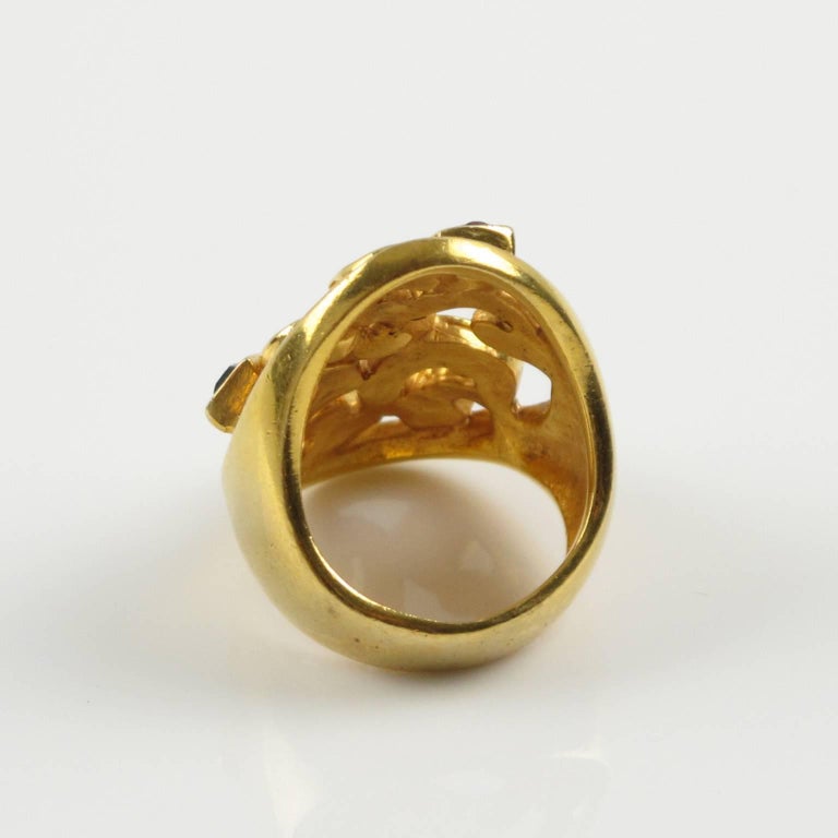 Yves Saint Laurent YSL Gold Plated Cocktail Ring Multicolor Rhinestones ...