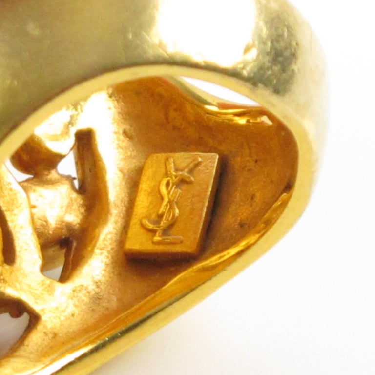 Yves Saint Laurent YSL Gold Plated Cocktail Ring Multicolor Rhinestones ...