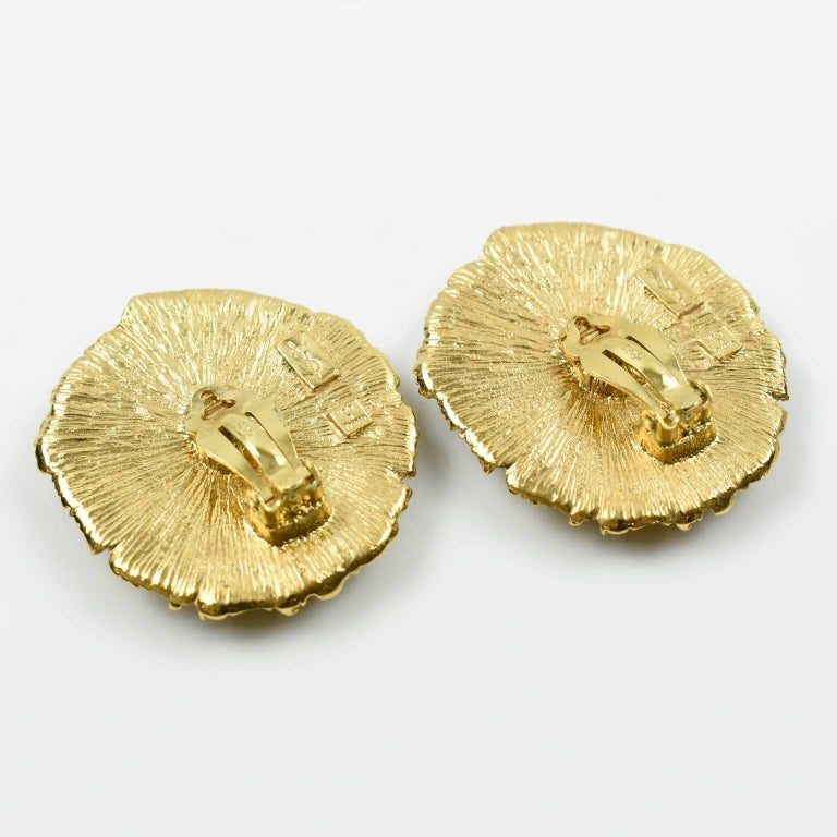 Yves Saint Laurent YSL Textured Gilt Metal Blue Rhinestone Clip on ...