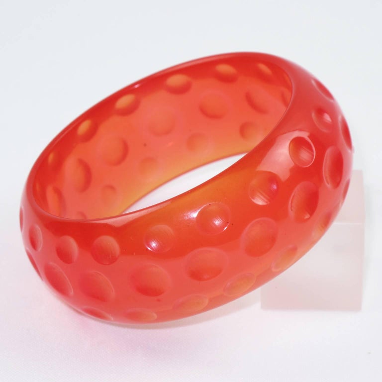 Bakelite Bracelet Bangle Transparent Pink Watermelon Color Polka Dots ...