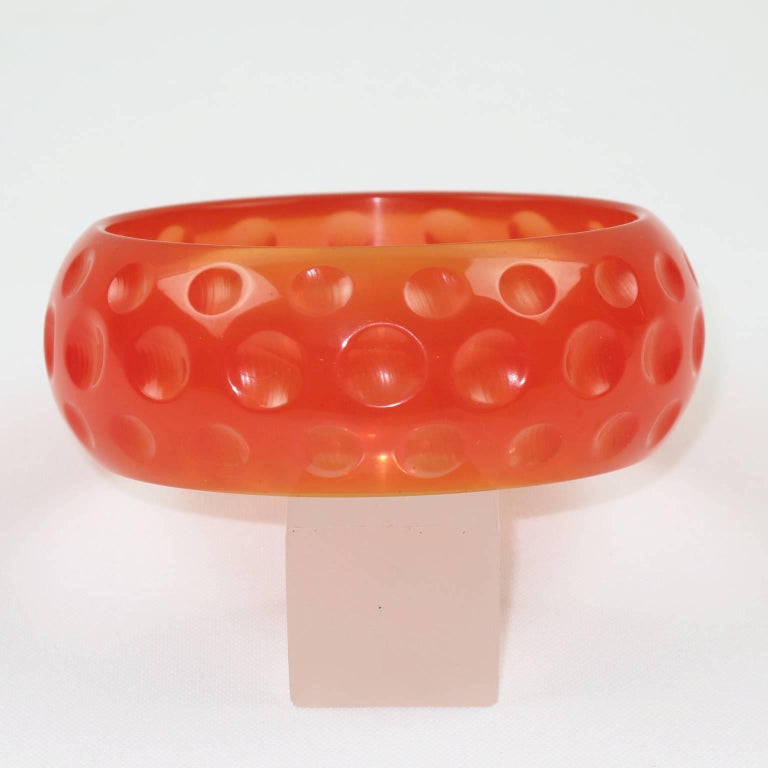 Bakelite Bracelet Bangle Transparent Pink Watermelon Color Polka Dots ...