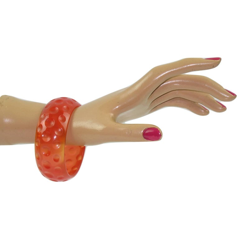 Bakelite Bracelet Bangle Transparent Pink Watermelon Color Polka Dots ...