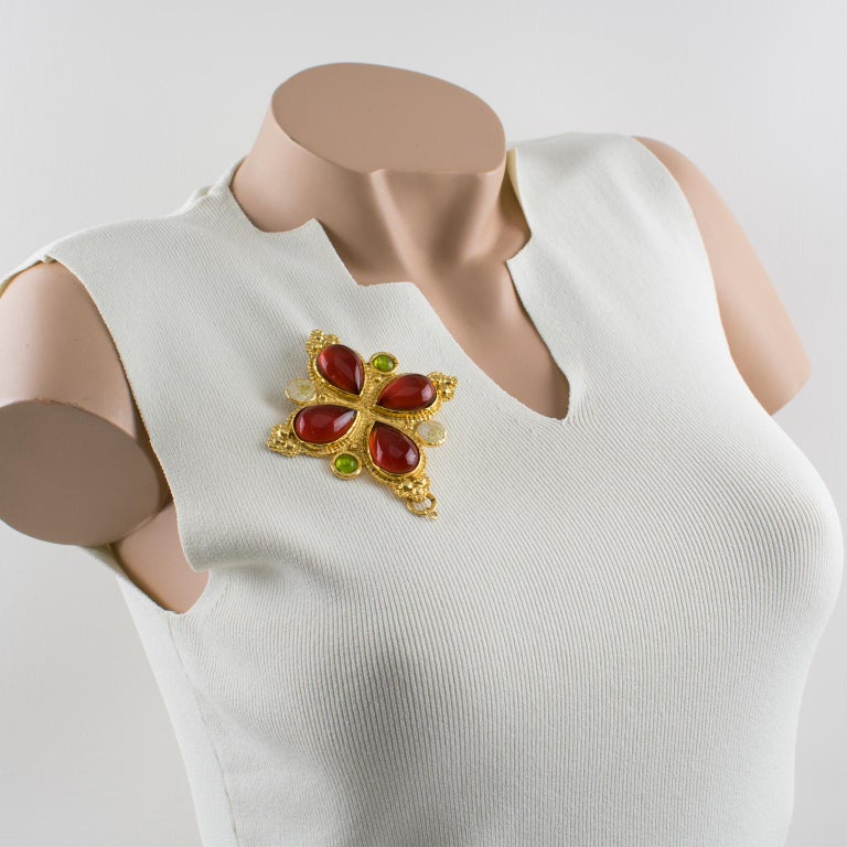 Edouard Rambaud Paris Gilt Metal Pin Brooch Oversized Cross Poured ...