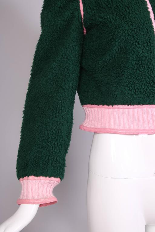 1970's Courreges Green Shearling Jacket W/Pink Leather and Knit Trim at ...
