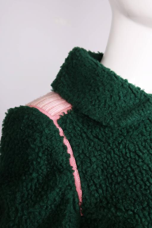 1970's Courreges Green Shearling Jacket W/Pink Leather and Knit Trim at ...