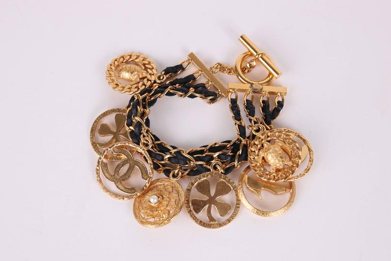 Chanel Multi-Strand Woven Leather and Chain Charm Bracelet with 8 ...
