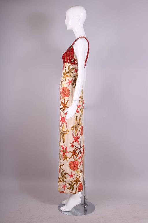 1992 S/S Versace Silk Starfish and Seashell Themed Evening Gown W ...