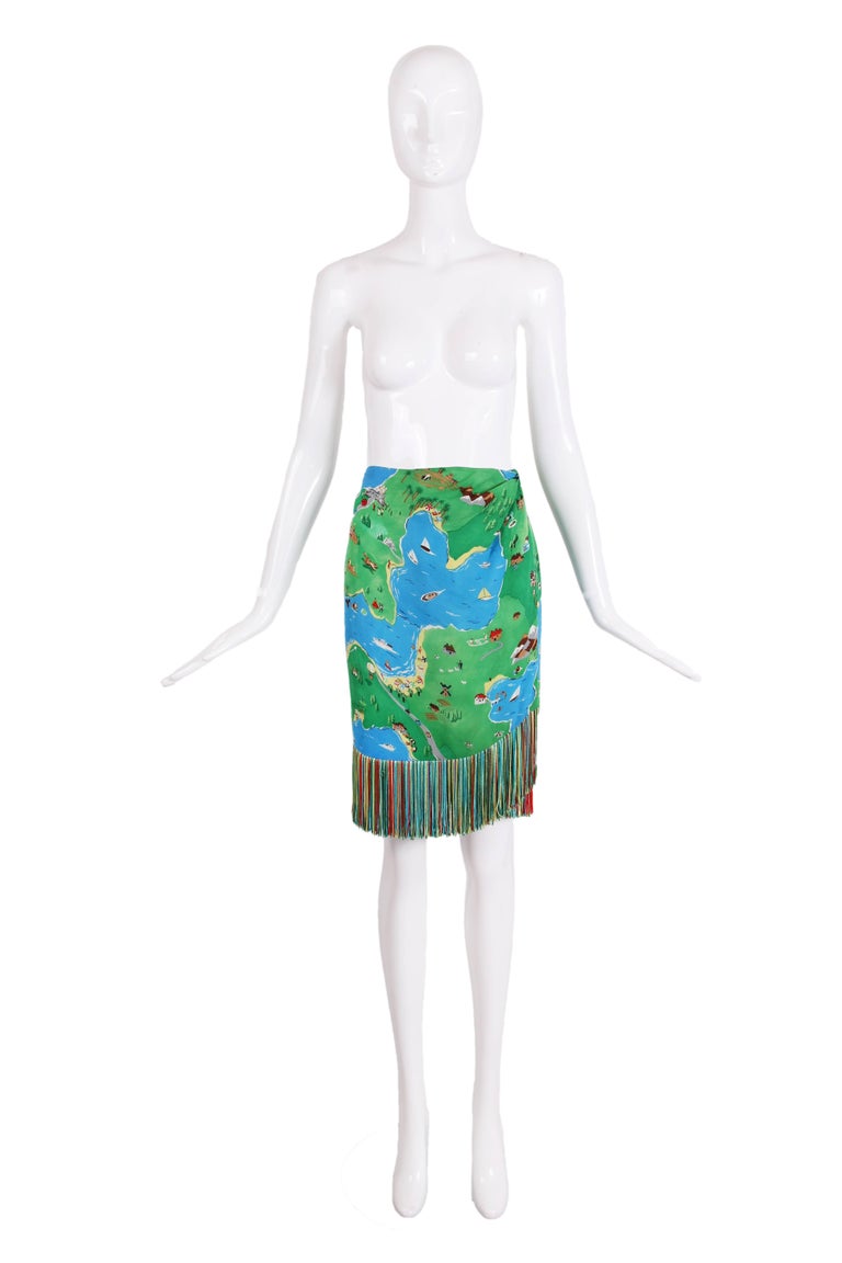 1992 S/S Perry Ellis by Marc Jacobs Novelty Print Silk Wrap Skirt w ...