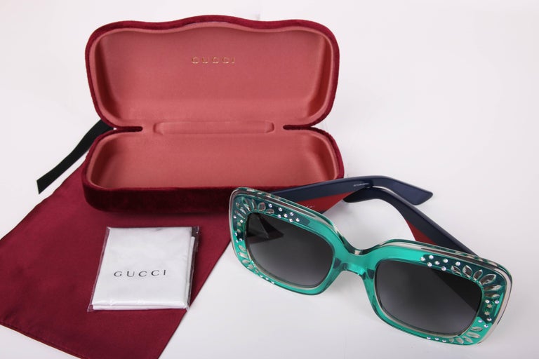 Gucci Green Oversized Square Frame Sunglasses w/Rhinestone Detail at ...