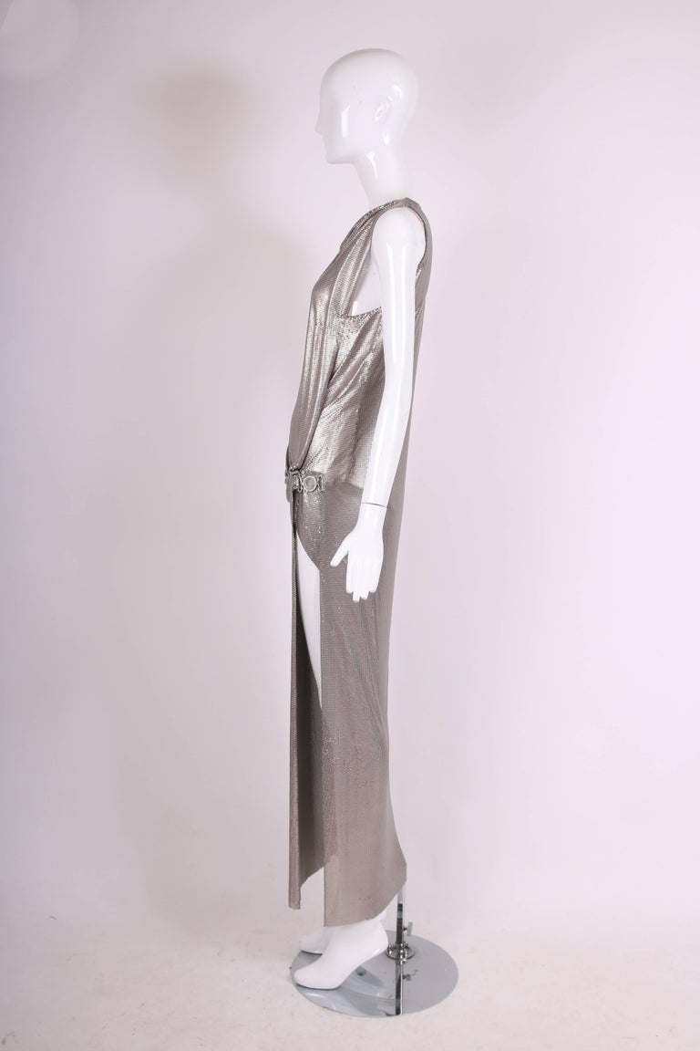 Gianni Versace Couture Oroton Silver Chainmail Gown w/Thigh-High Slit ...