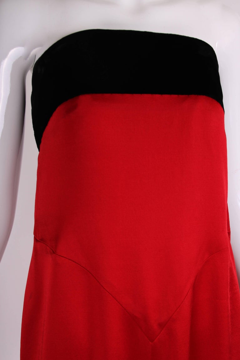 Yves Saint Laurent YSL Red Strapless Gown Dress w/Black Velvet Band at ...