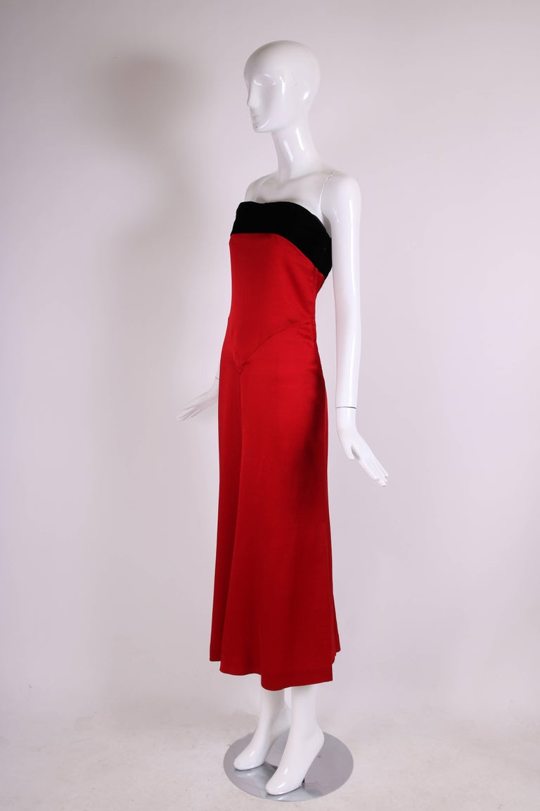 Yves Saint Laurent YSL Red Strapless Gown Dress w/Black Velvet Band at ...