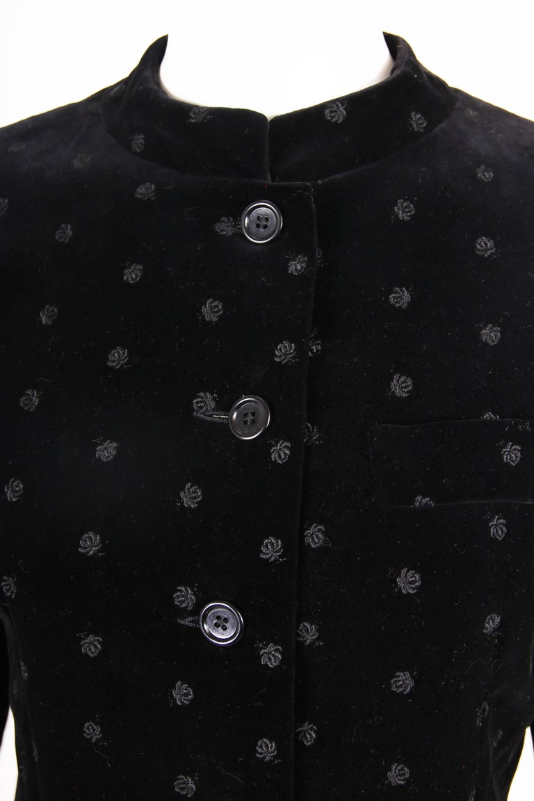 Yves Saint Laurent YSL Black Velvet Rose Print Jacket Blazer, 1970s at ...