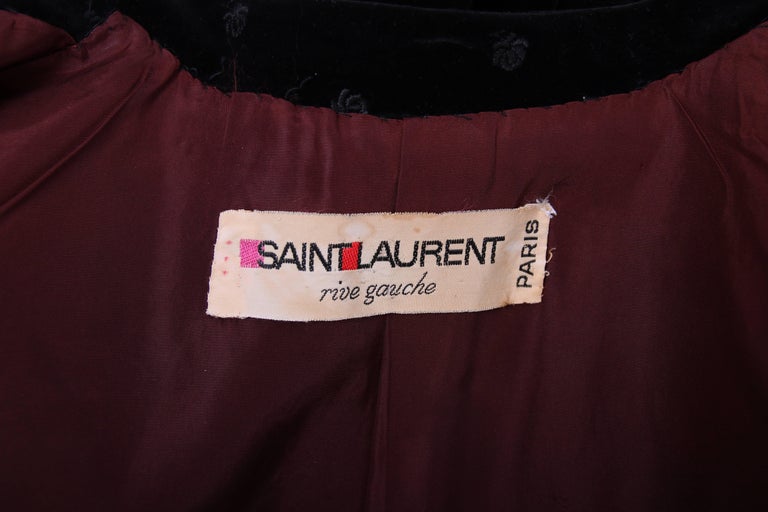 Yves Saint Laurent YSL Black Velvet Rose Print Jacket Blazer, 1970s at ...