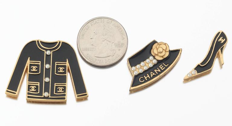 Set of Chanel Enameled Metal Jacket, Shoe and Hat Pins w/CC Logo ...