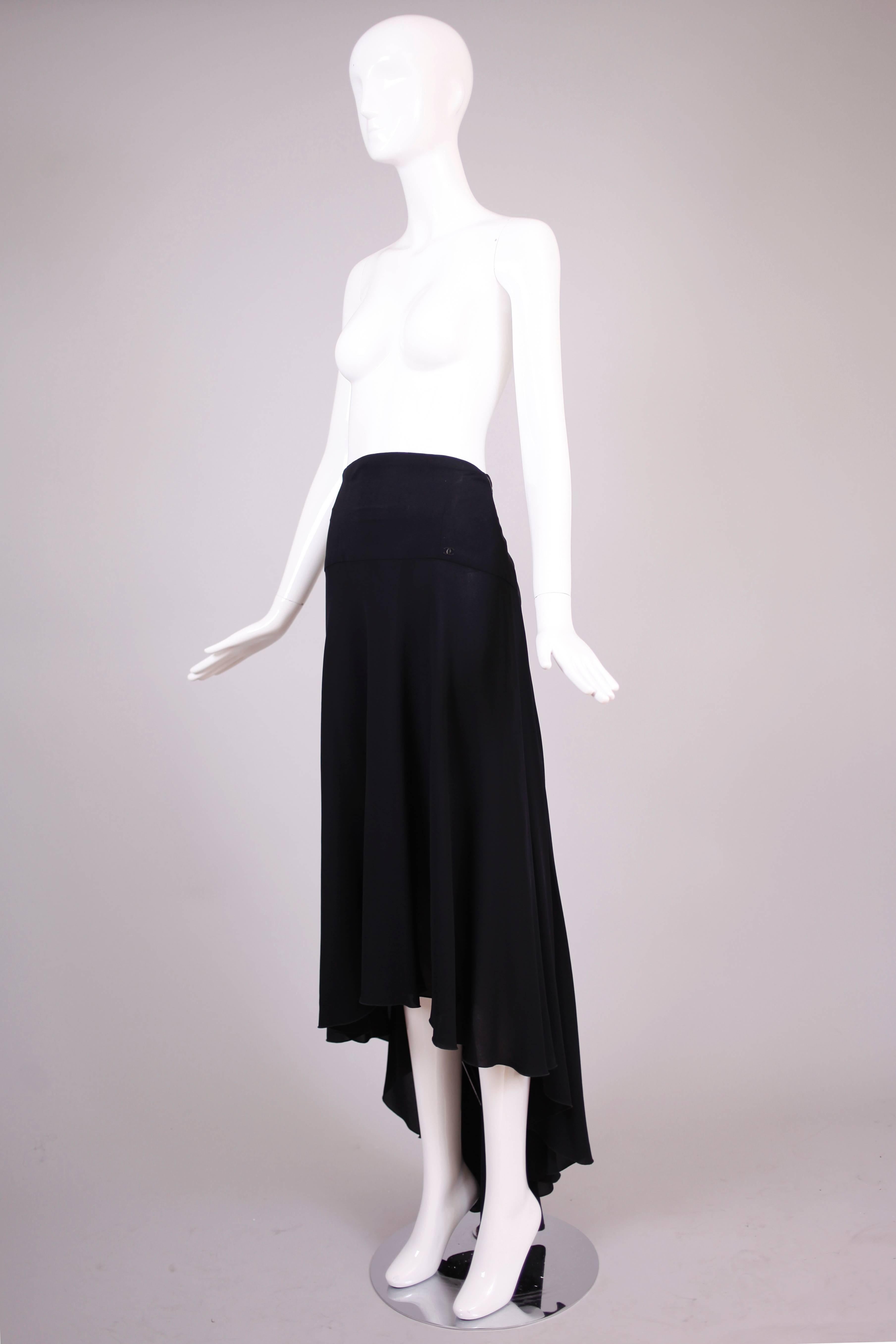 1999 Chanel Black Silk Waterfall Hem Skirt at 1stDibs