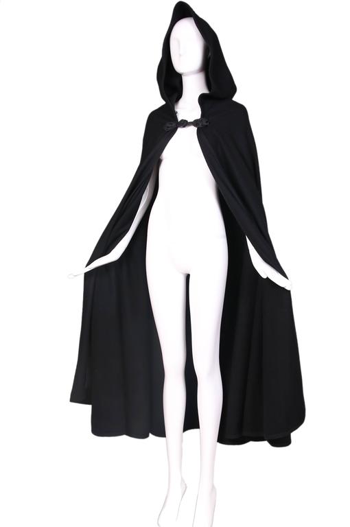 1970's Yves Saint Laurent YSL Black Wool Hooded Cape W/ Woven Clasp ...