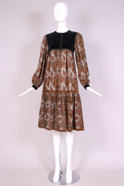 Vintage Yves Saint Laurent YSL Paisley Print Peasant Dress w/Velvet ...