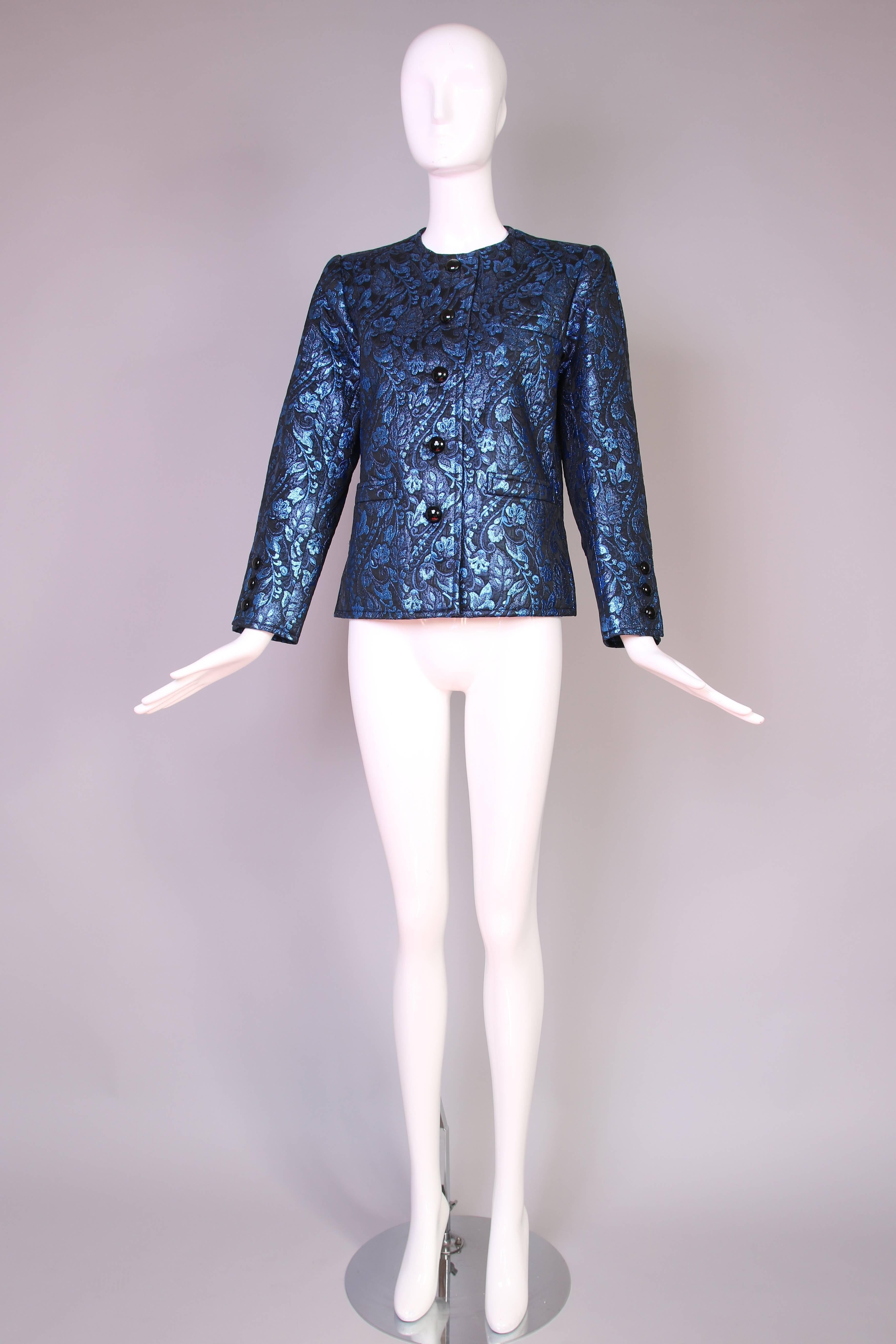 Vintage Yves Saint Laurent YSL Blue Metallic Brocade Jacket at 1stDibs
