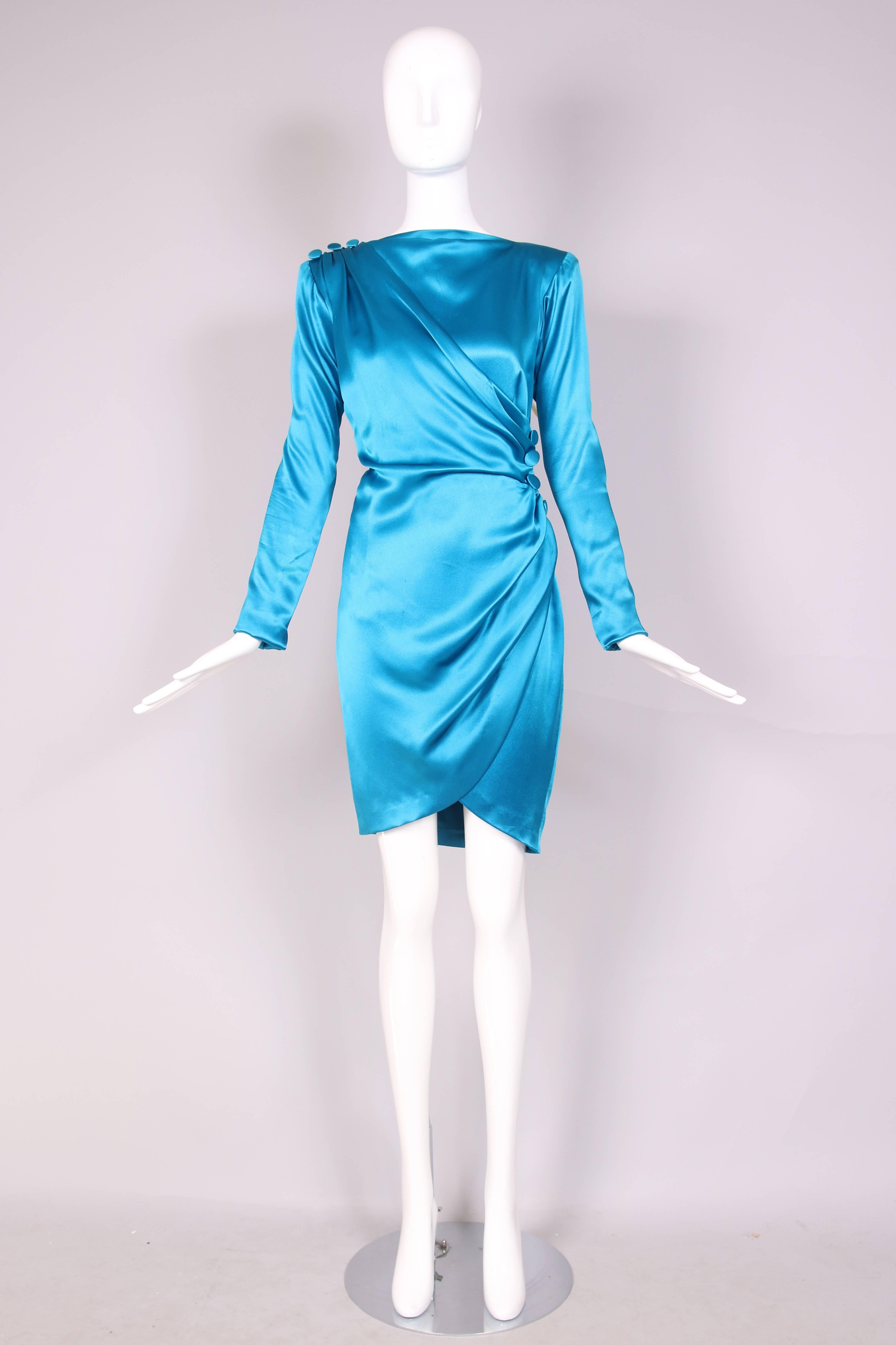 1987 A/H Yves Saint Laurent YSL Haute Couture Electric Blue Silk ...